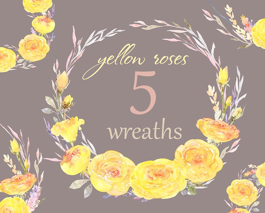 Yellow Roses Wreath Commercial Use Clipart Yellow Flower Floral Boho ...