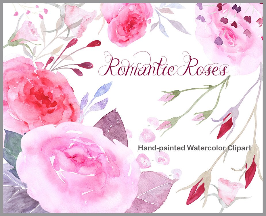 Watercolor Clipart Romantic Roses Commercial Use Watercolour - Etsy