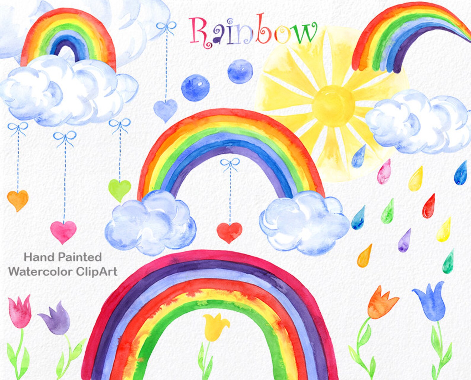 Rainbow Watercolor Clipart Commercial Use Hand-painted High Resolution ...