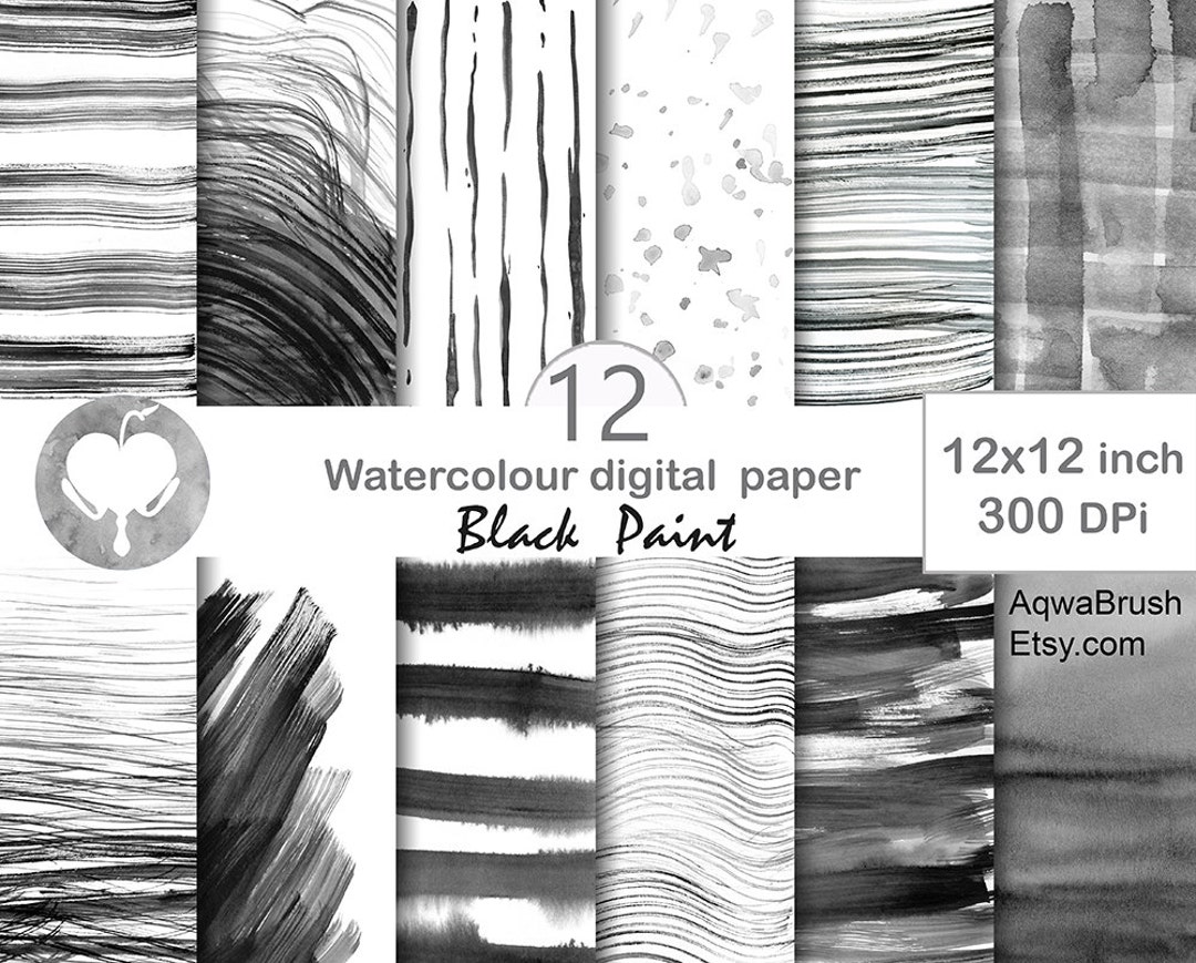 Black Paint Digital Watercolor Paper - Commercial Use Hand Painted ...