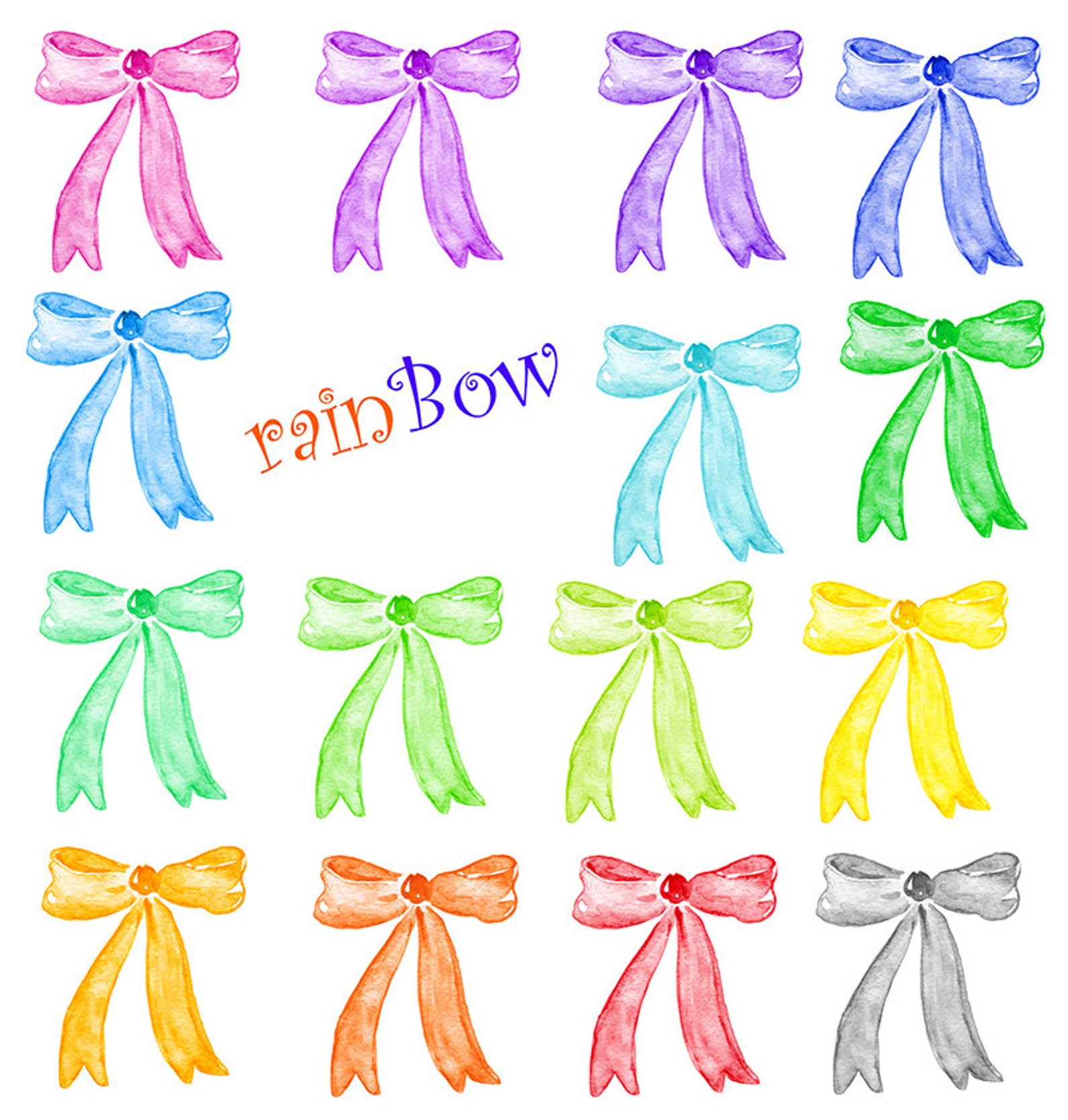 Watercolor Clipart Bows Commercial Use Multicolor Bow - Etsy