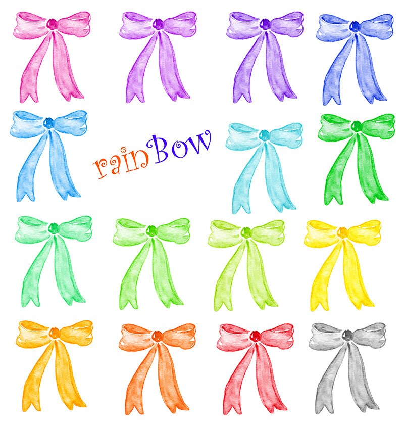 Watercolor Clipart - Bows, Commercial Use Multicolor Bow, Bowknot ...