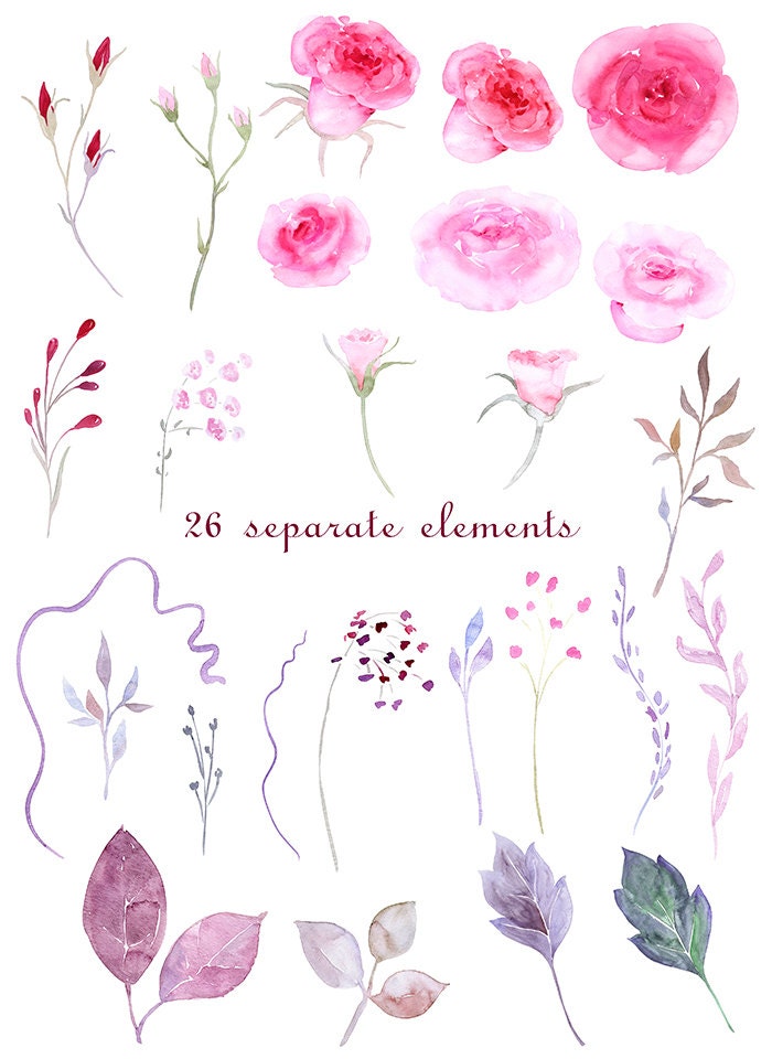 Watercolor Clipart Romantic Roses Commercial Use Watercolour - Etsy