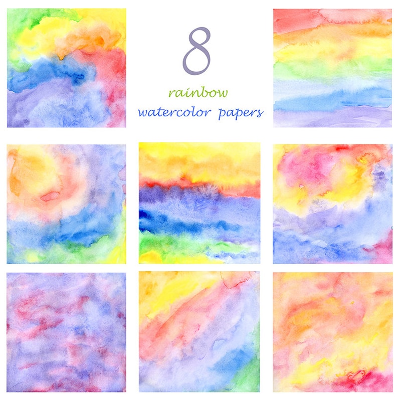 Rainbow Watercolor Digital Paper Commercial Use Hand-painted Background ...