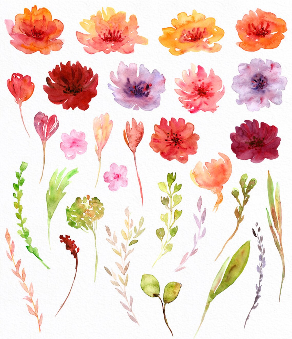 Sunny Flowers Watercolor Clipart Commercial Use Floral Autumn - Etsy