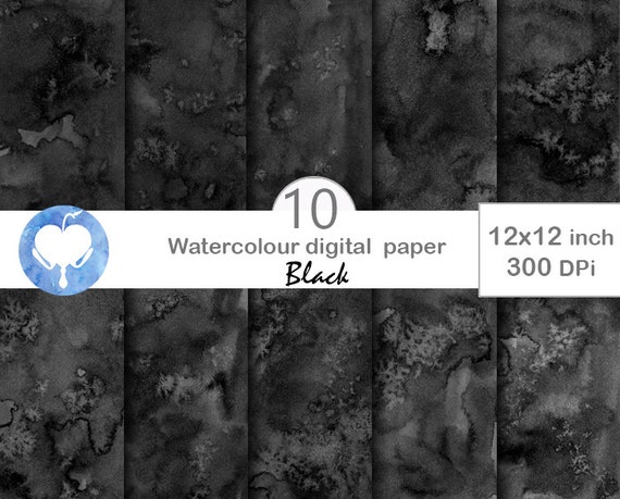 Digital Paper Black Commercial Use Digital Watercolor | Etsy