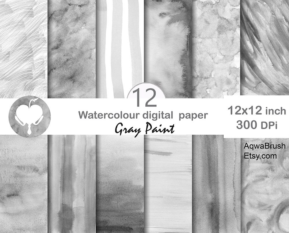 Gray Paint Digital Watercolor Paper - Commercial Use Hand Painted ...