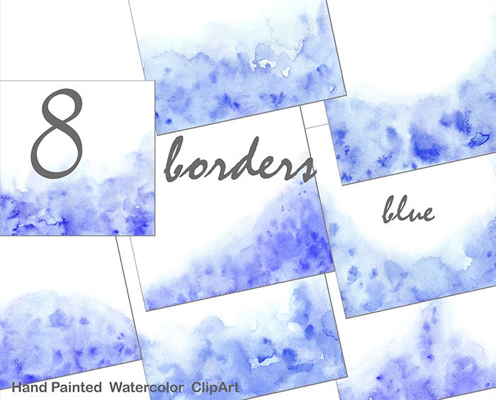 Watercolor Border Blue Hand Painted Digital Ombre Abstract Background ...