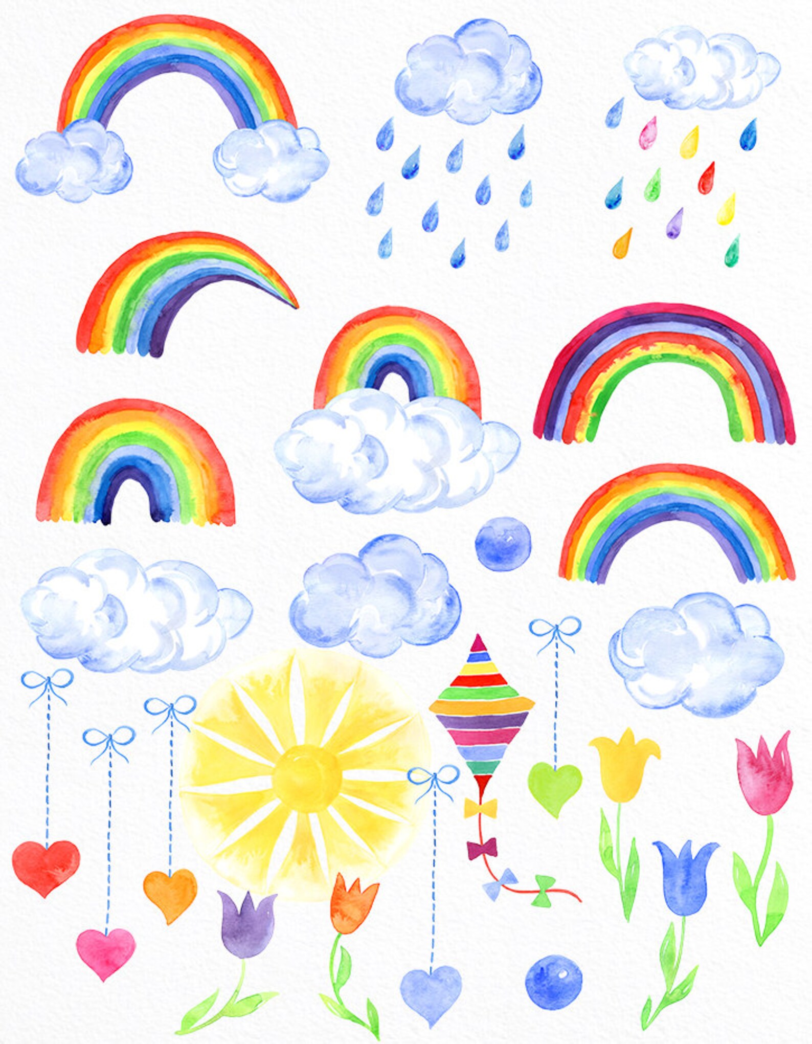 Rainbow Watercolor Clipart Commercial Use Hand-painted High Resolution ...