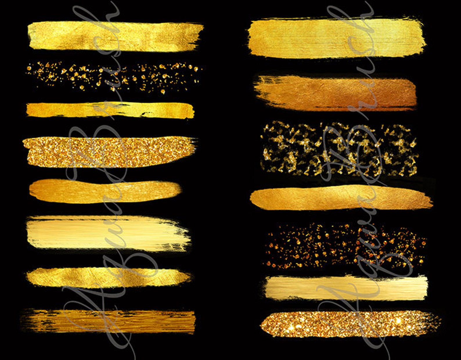 Real Gold Brush Strokes Clipart 2 - Commercial Use Gold Glitter ...