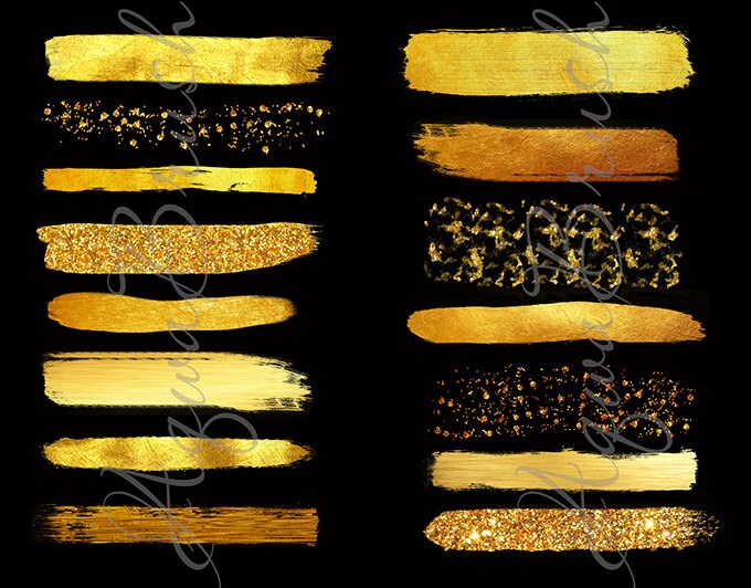 Real Gold Brush Strokes Clipart 2 - Commercial Use Gold Glitter ...