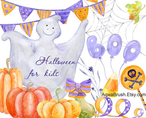 Halloween for Kids Watercolor Clipart Commercial Use | Etsy