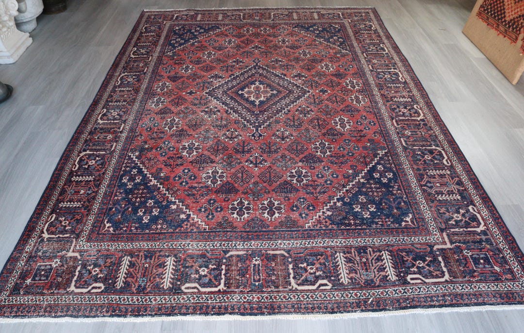 Large Caucasian Rug, Vintage Medallion Rug, Mute Red Rug, Boho Style ...