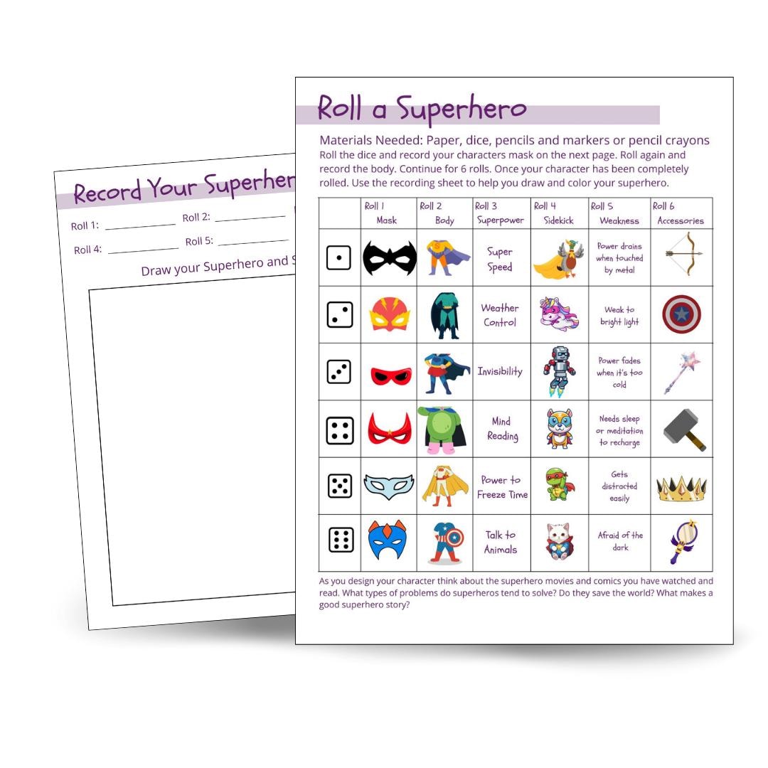 Roll a Superhero – Printable Writing Prompt Game for Classrooms ...