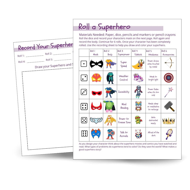 Roll a Superhero – Printable Writing Prompt Game for Classrooms ...