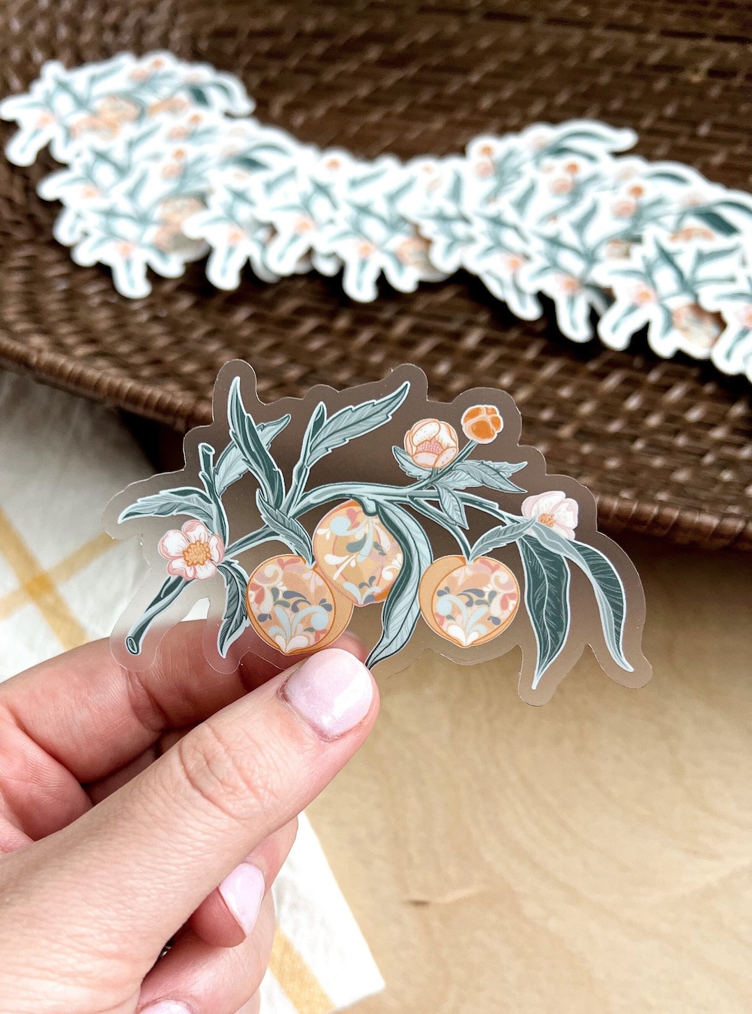 3.5 Peach Vine Sticker. Peaches Sticker. Peach Vine Sticker. Cute Peach ...