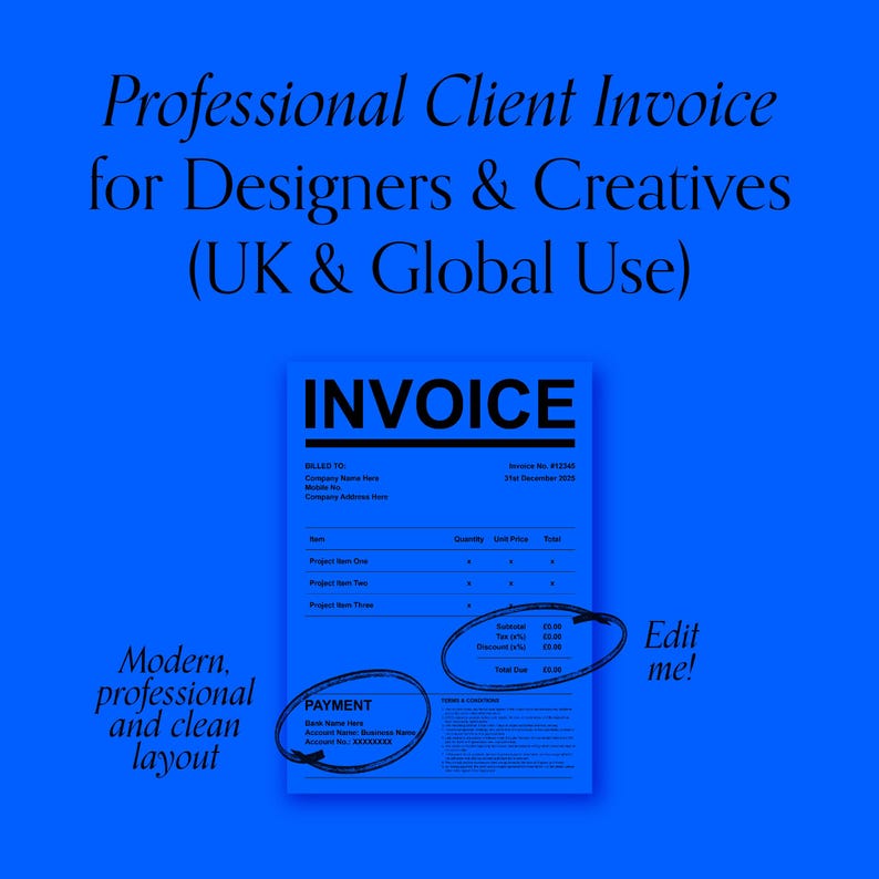 Editable Invoice Template for Freelancers – AI & PDF | Modern Design ...