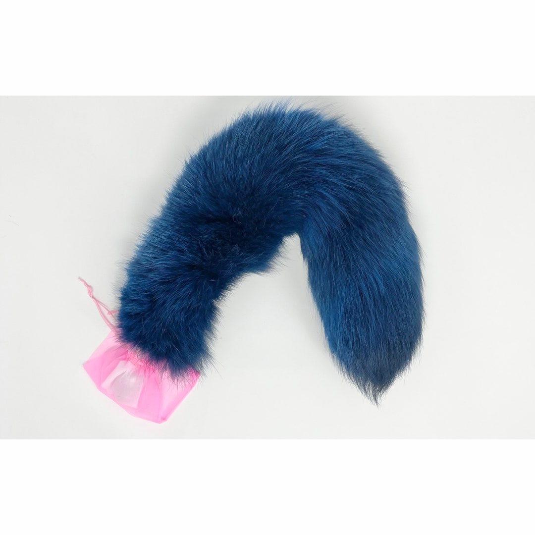 16-17" AMAZING, Arctic Fox Dyed Dark Blue Fox Tail Butt Plug! Small ...
