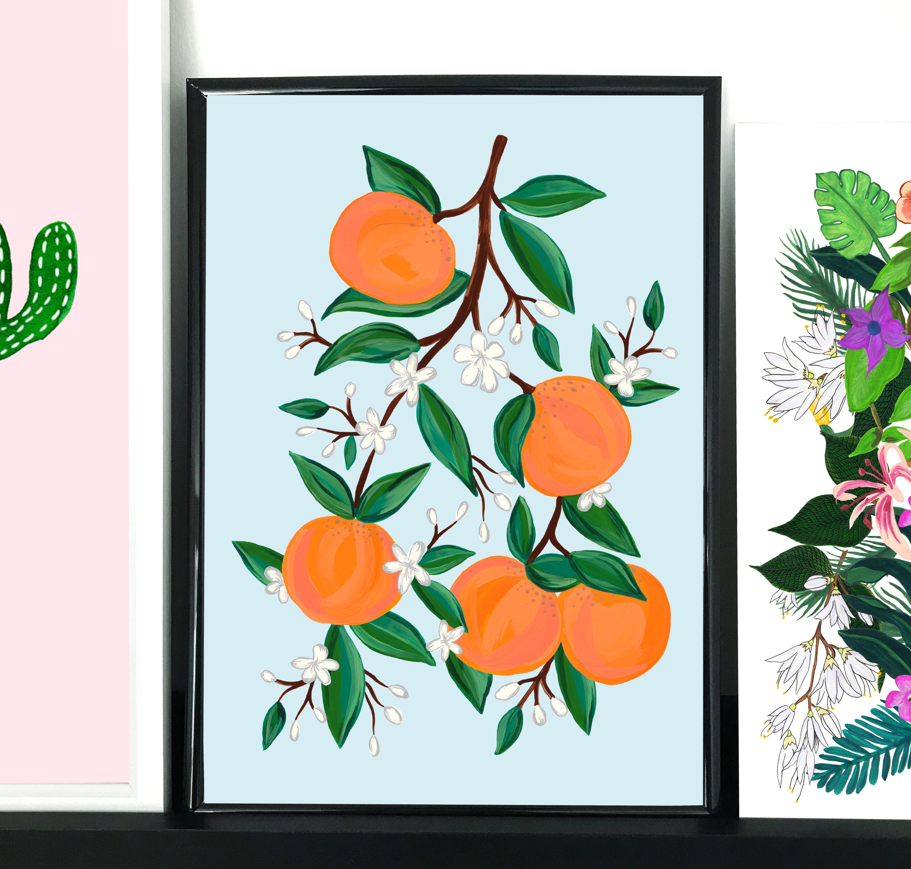 Orange Print Fruit Print Hand-painted Print Handmade Pink | Etsy