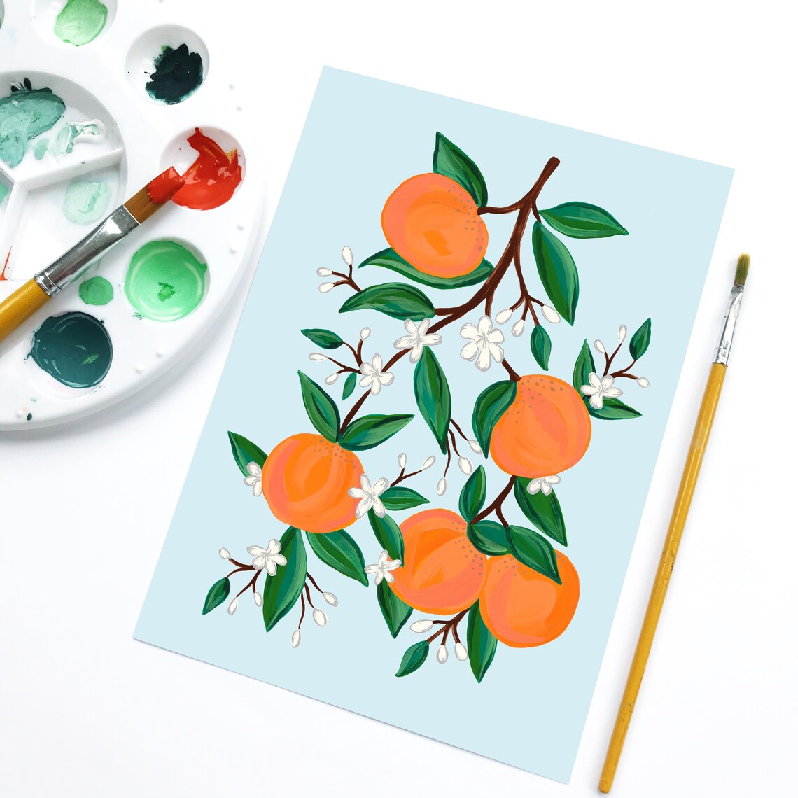 Orange Print Fruit Print Hand-painted Print Handmade Pink | Etsy