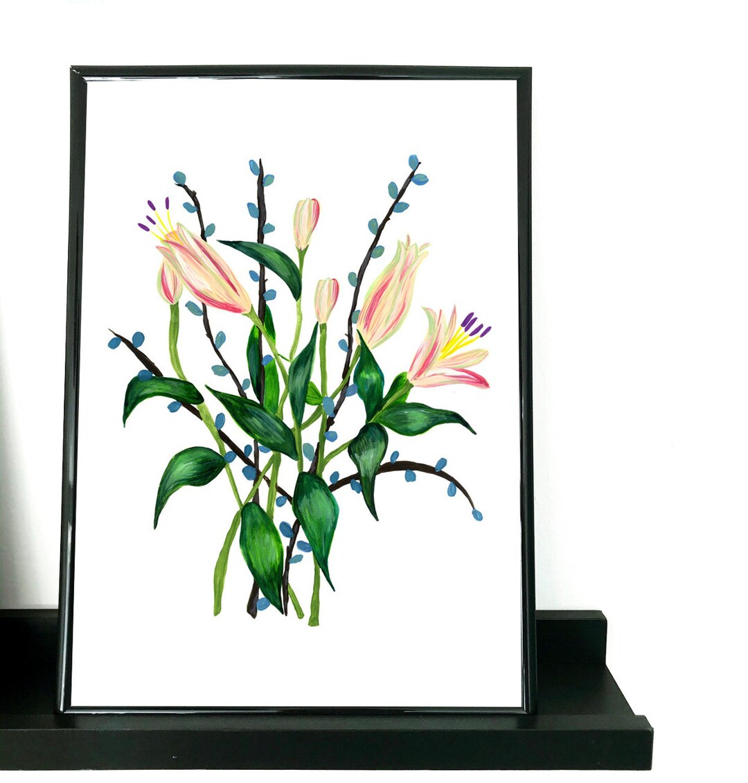 Floral Print, Bunch of Flowers Print, Lilly Flowers, Hand Painted ...