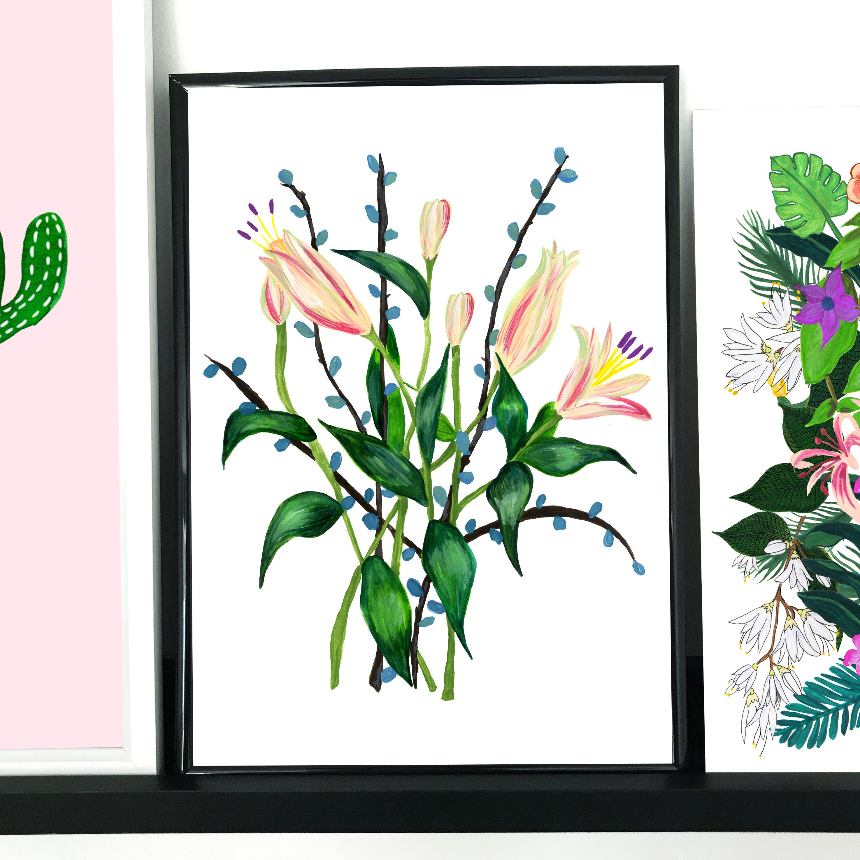 Floral print bunch of flowers print lilly flowers hand | Etsy