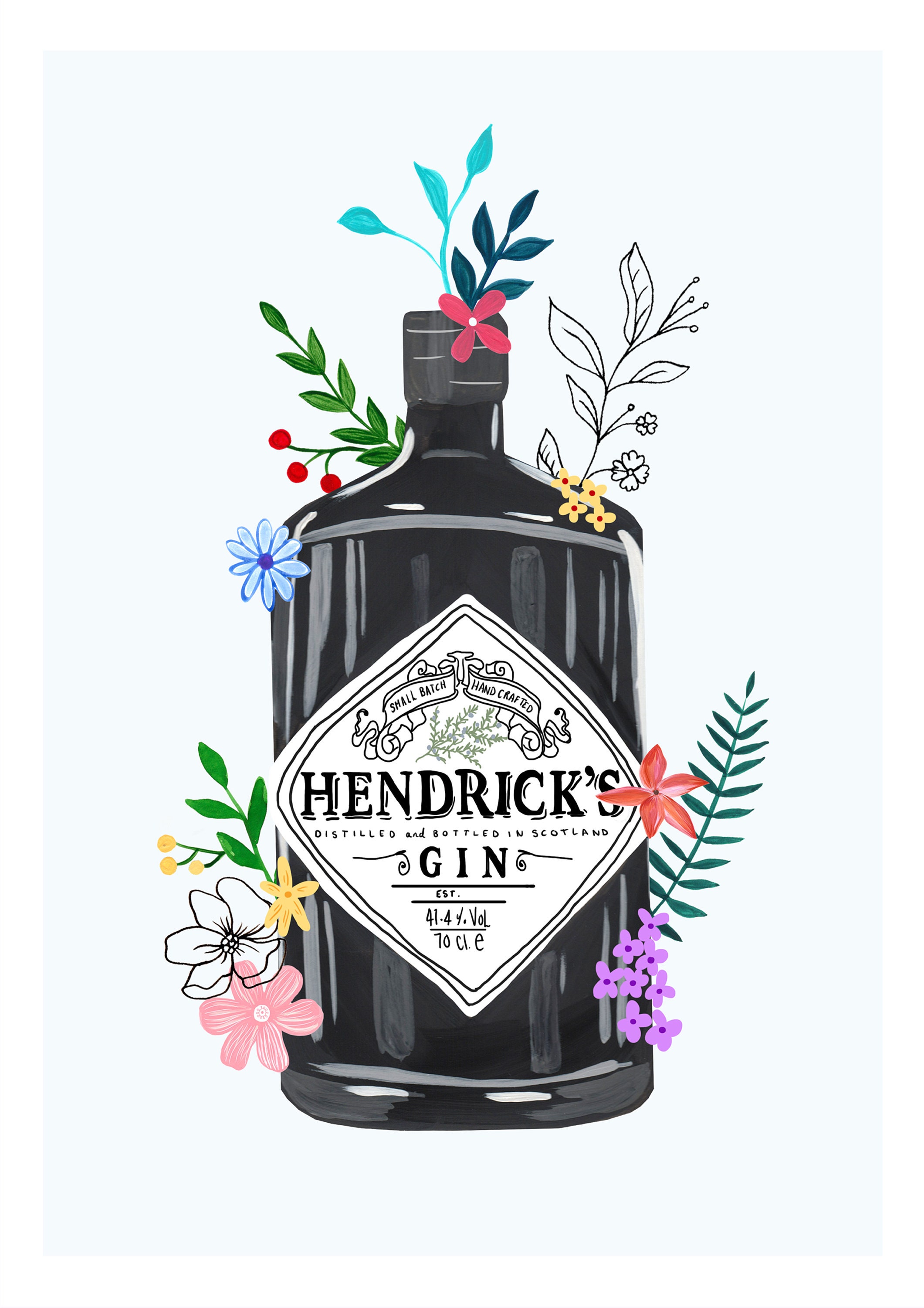 Gin Print Gin Floral Print Hand Painted Gin Painting A5 | Etsy UK