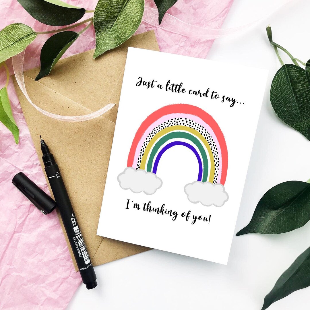 Thinking of You Card, Keep in Touch Card, Rainbow Card, Illustration ...