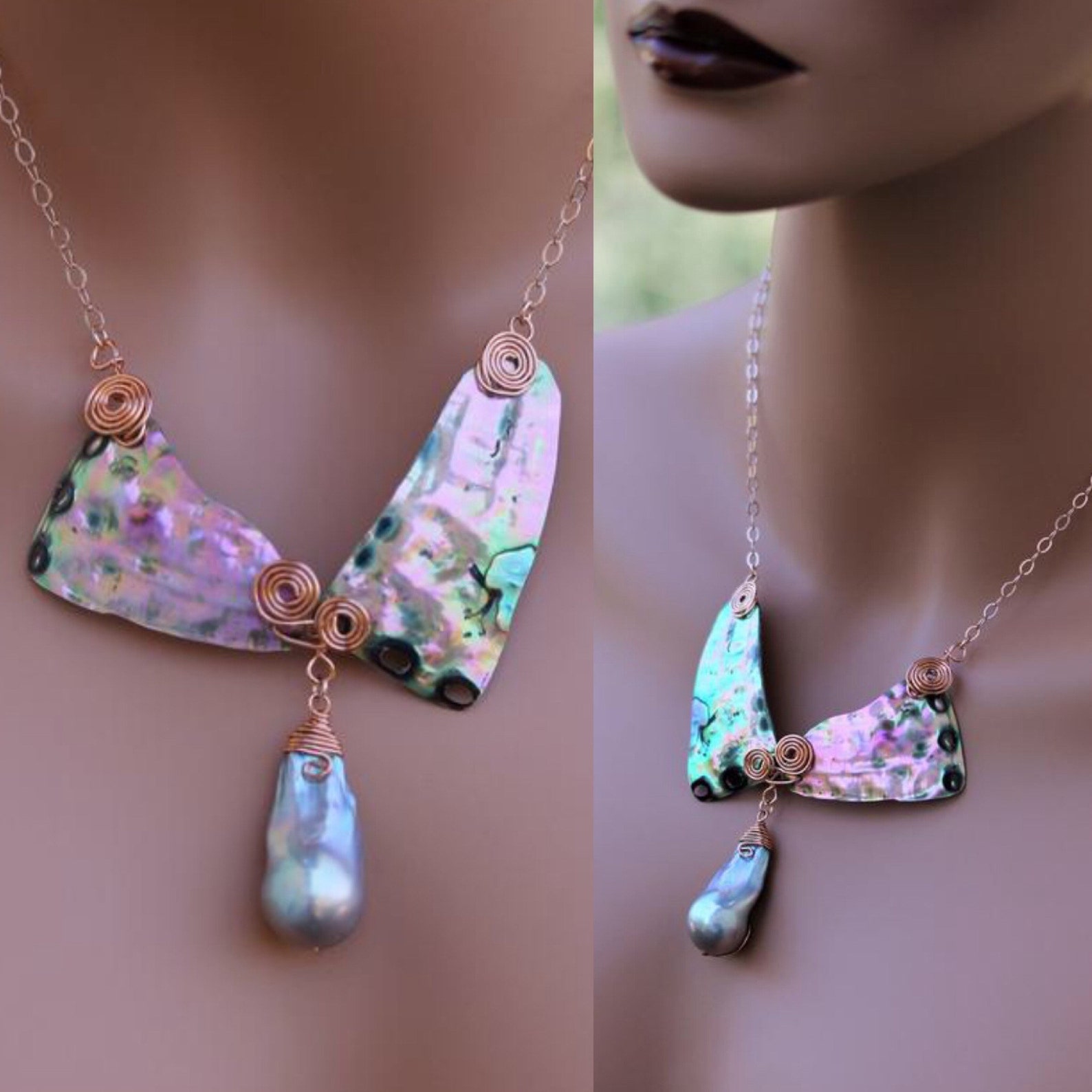 Abalone Shell Jewelry, Hand Carved Abalone Shell, South Sea Pearls ...