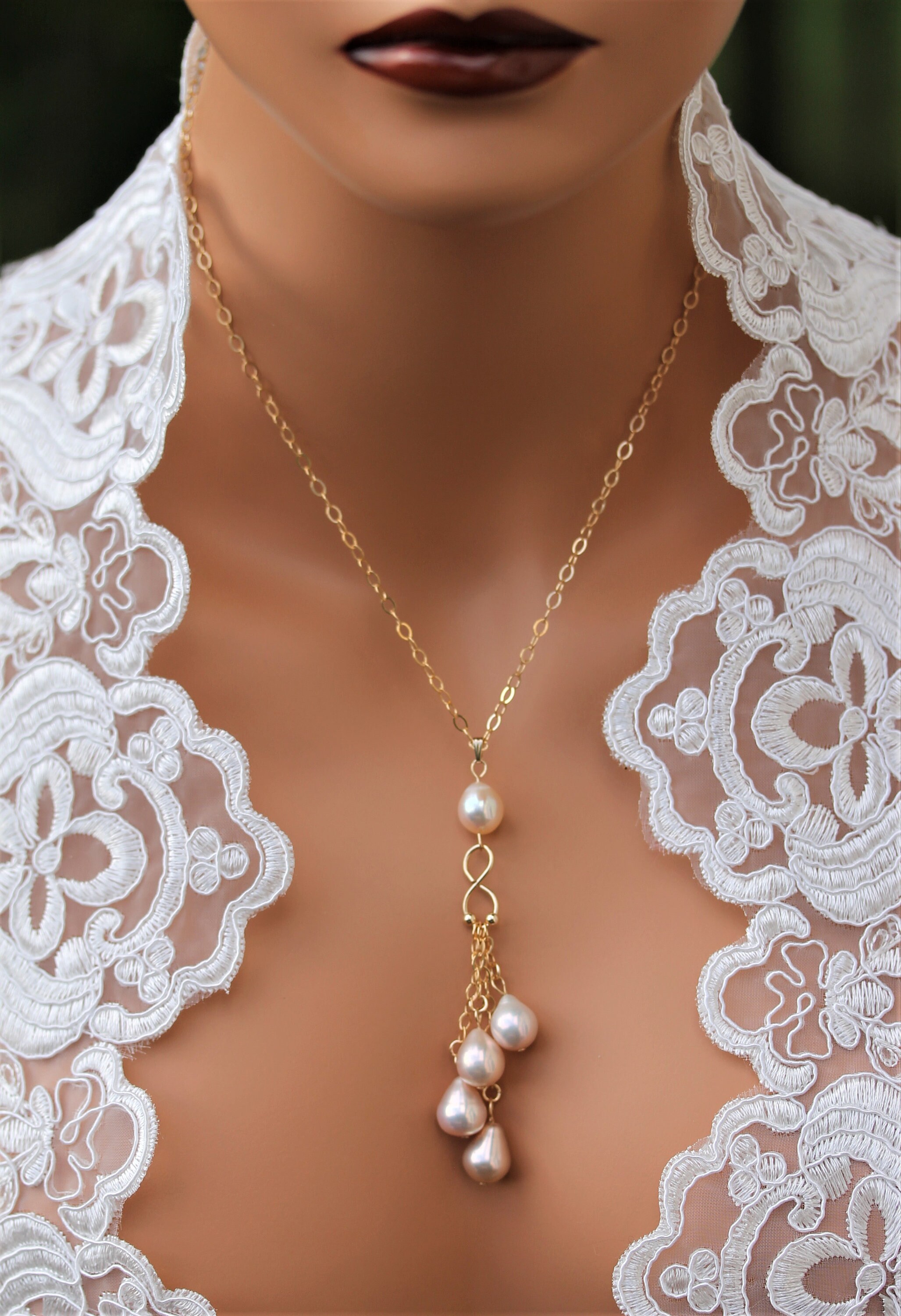Lariat Pearl Neclace Freshwater Pearls Pearl Necklace Tin Etsy