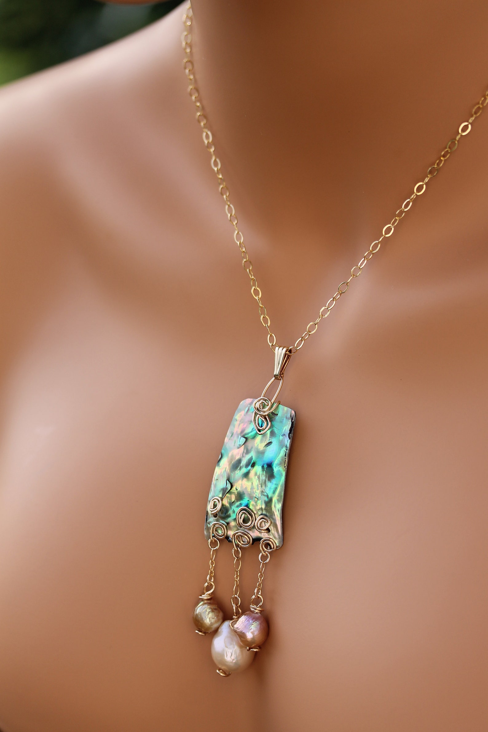 Abalone Shell Jewelry, Hand Carved Abalone Shell, Edison Pearl, Unique ...