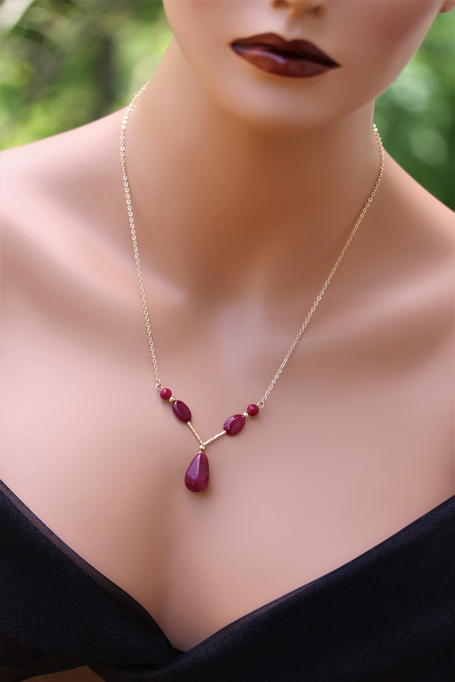 July birthday Ruby Jewelry Ruby dangle necklace 40th | Etsy