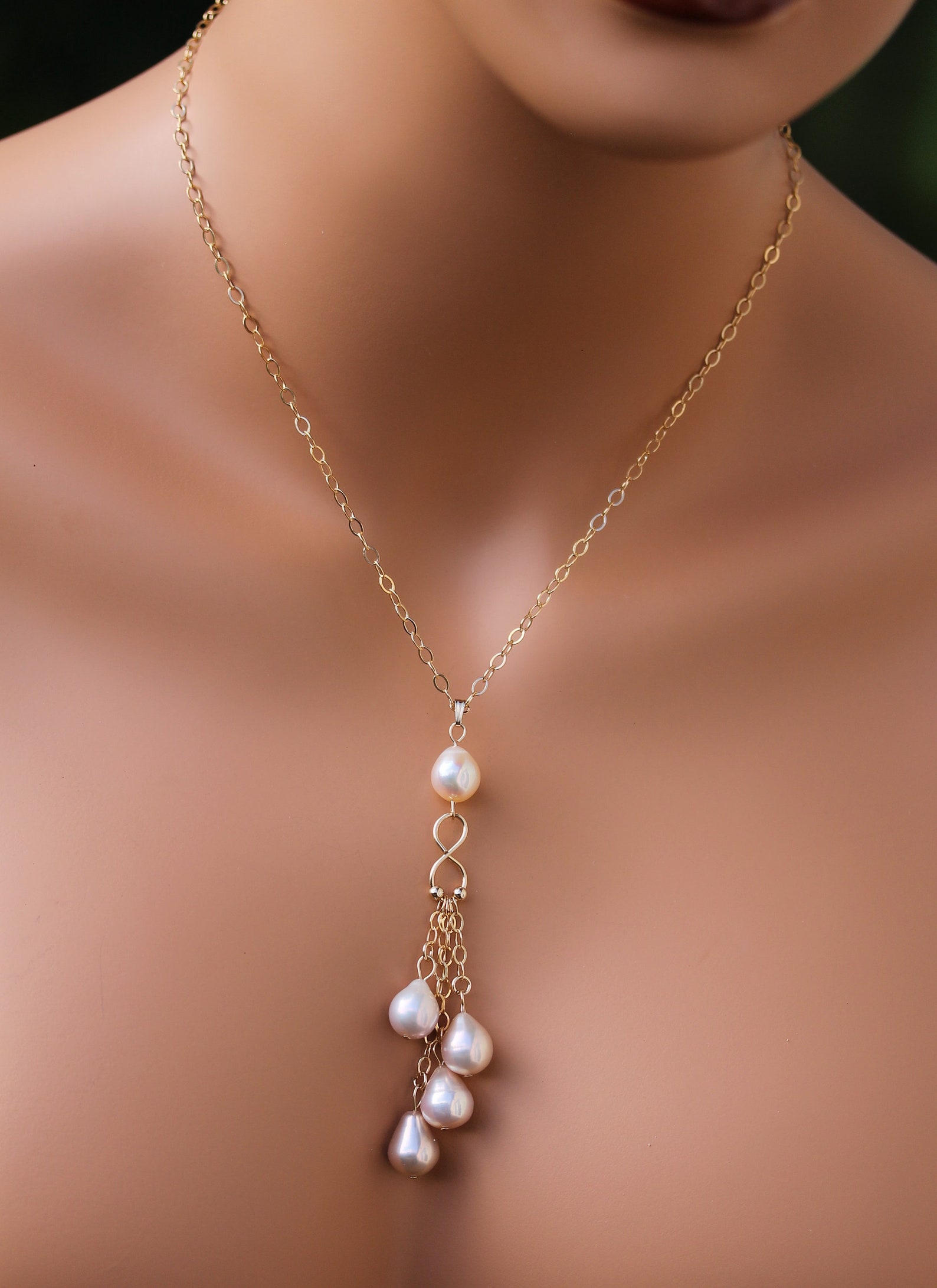 Lariat Pearl Neclace Freshwater Pearls Pearl Necklace Tin Etsy