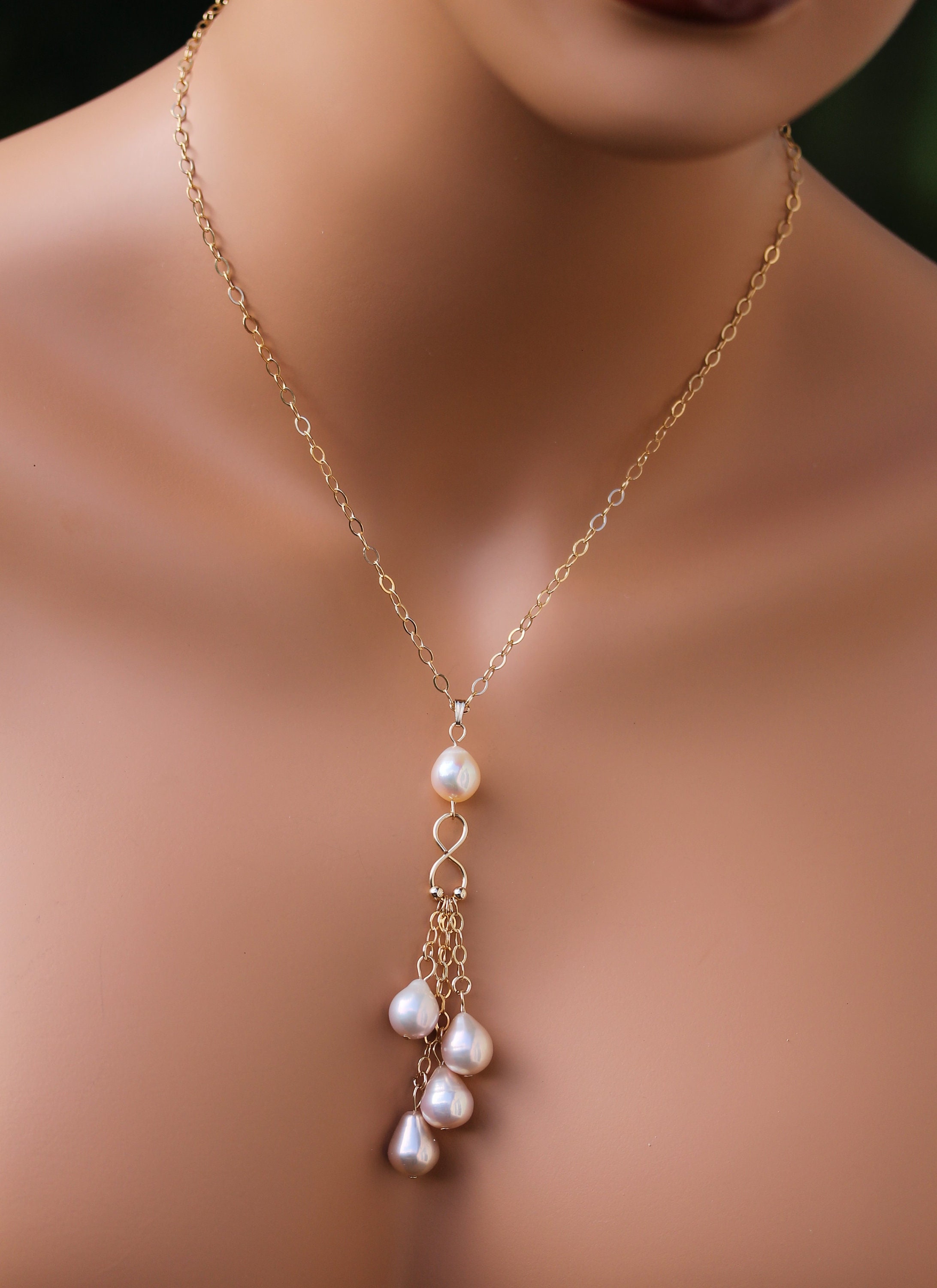 Lariat Pearl Neclace Freshwater Pearls Pearl Necklace Tin Etsy