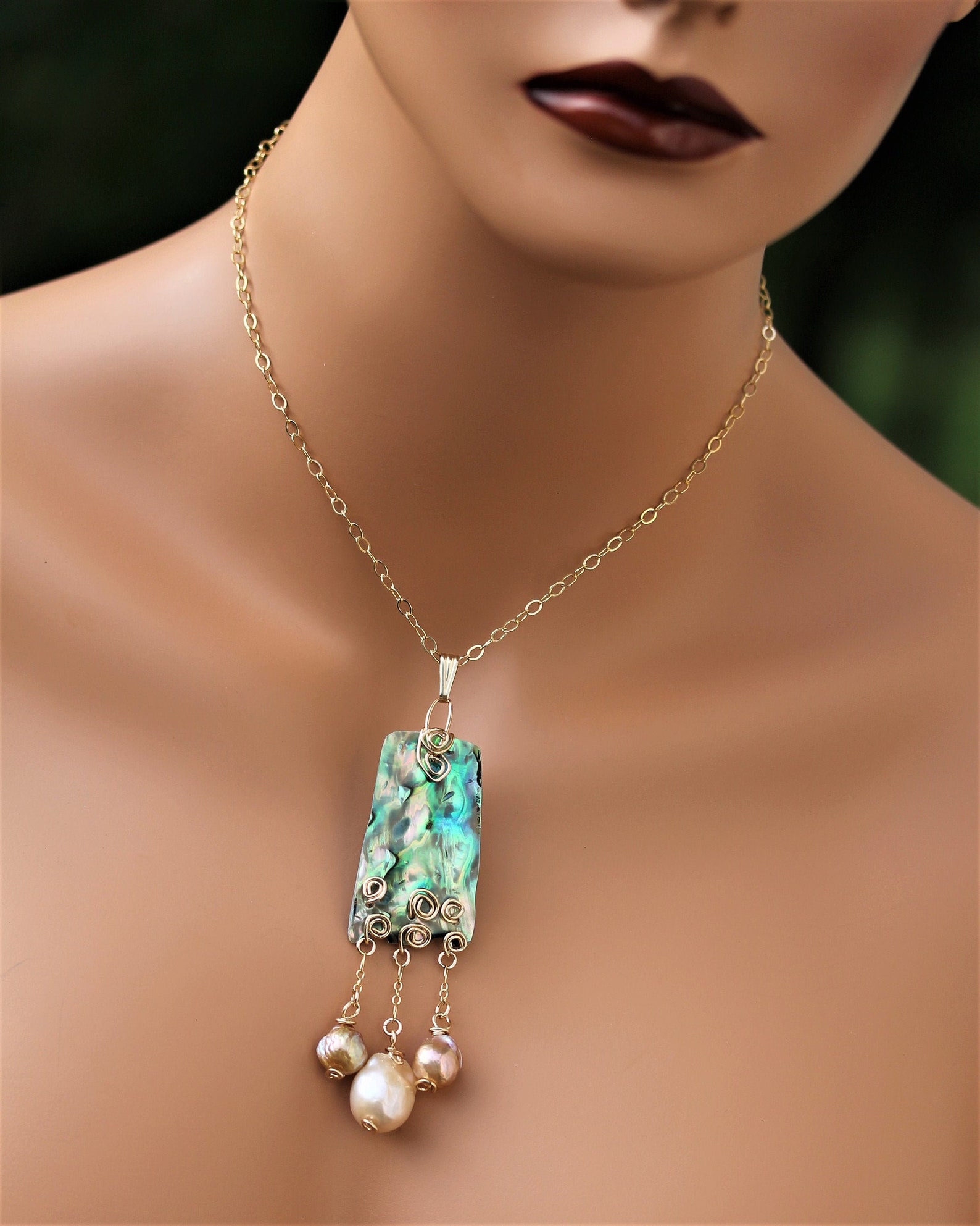 Abalone Shell Jewelry, Hand Carved Abalone Shell, Edison Pearl, Unique ...