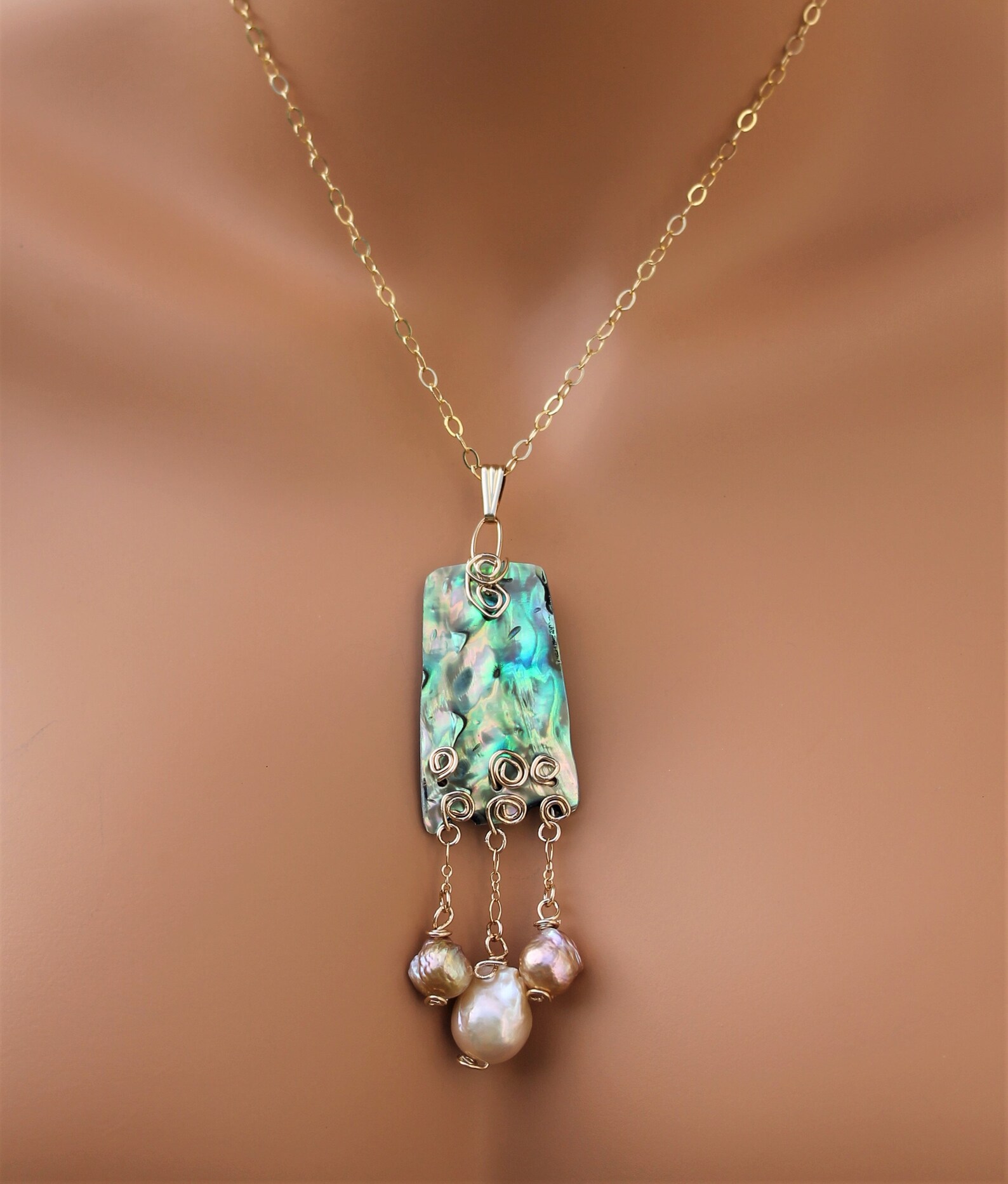 Abalone Shell Jewelry, Hand Carved Abalone Shell, Edison Pearl, Unique ...