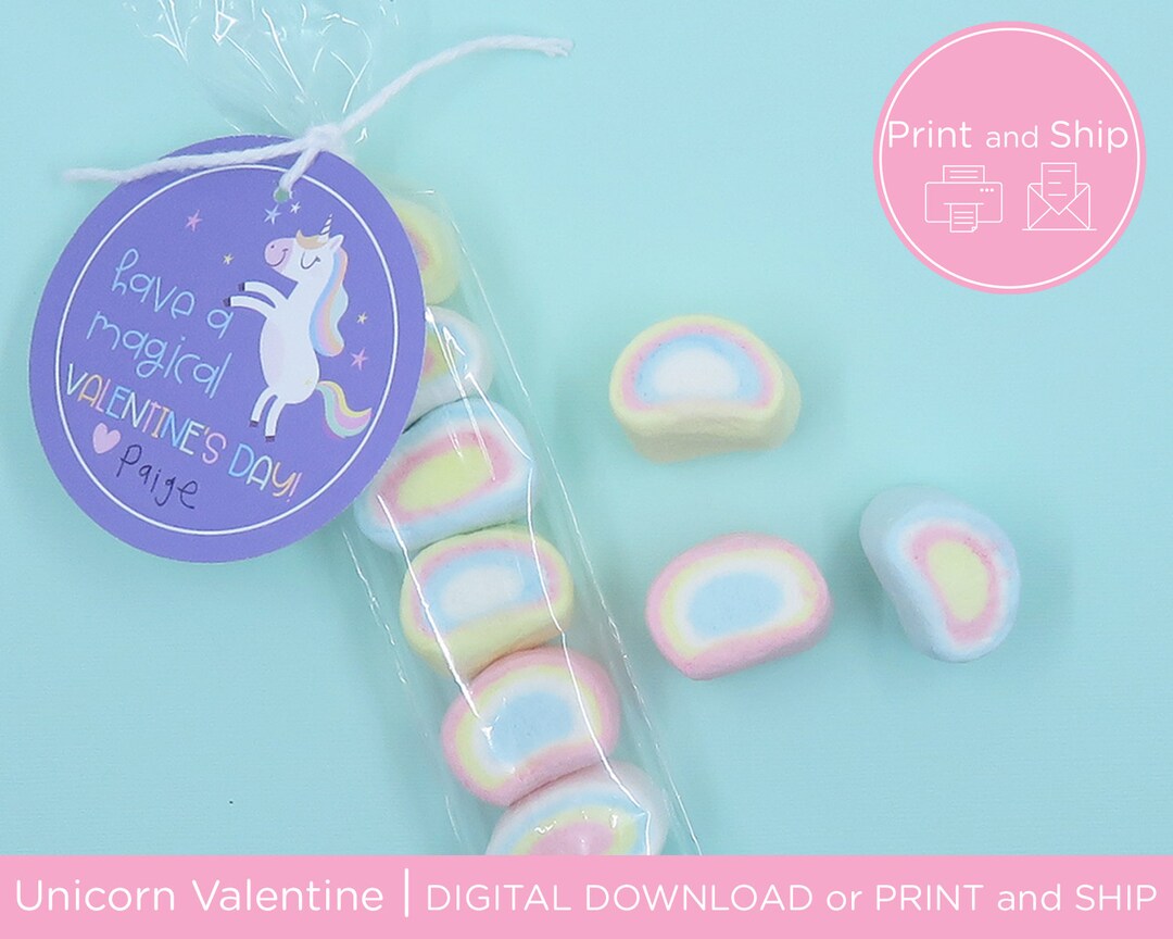 Unicorn Valentine Tag School Valentine Favor Tag Unicorn Tag Printable ...
