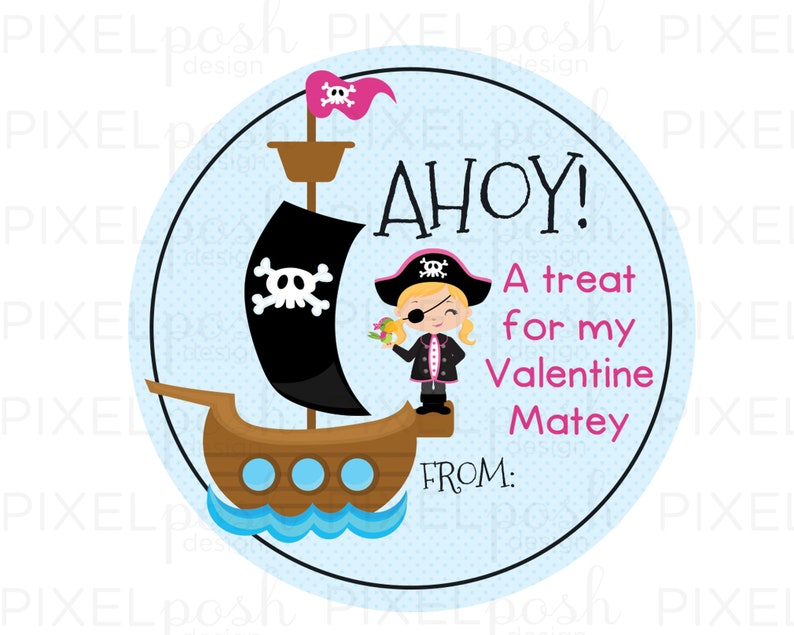 INSTANT DOWNLOAD Ahoy Matey Pirate Girl Valentine Tag School - Etsy