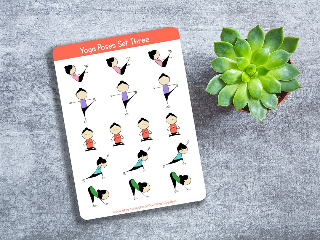 Yoga Poses Set Three - Cute Yoga Stickers - Planner Stickers - Bullet ...