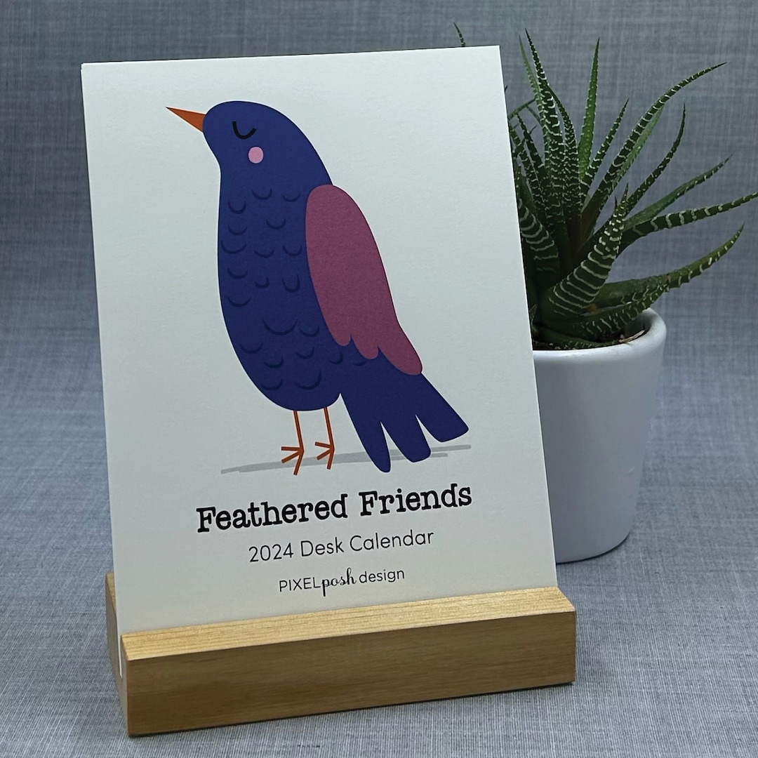 2024 Desk Calendar, Birds, Feathered Friends, Desk Calendar With Wood ...