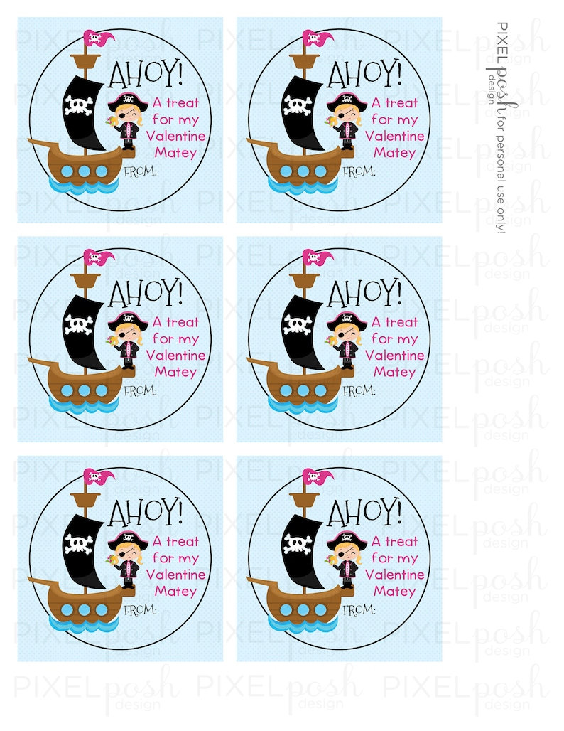 INSTANT DOWNLOAD Ahoy Matey Pirate Girl Valentine Tag School - Etsy
