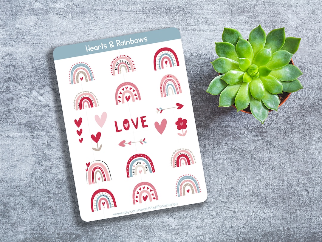 Hearts and Rainbows Stickers - Cute Heart Stickers - Cute Rainbow ...