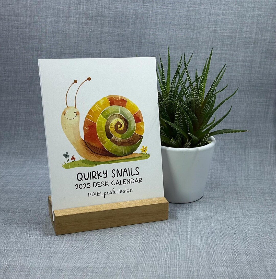 2025 Desk Calendar, Quirky Snails, 2025 Desk Calendar With Wooden Stand ...