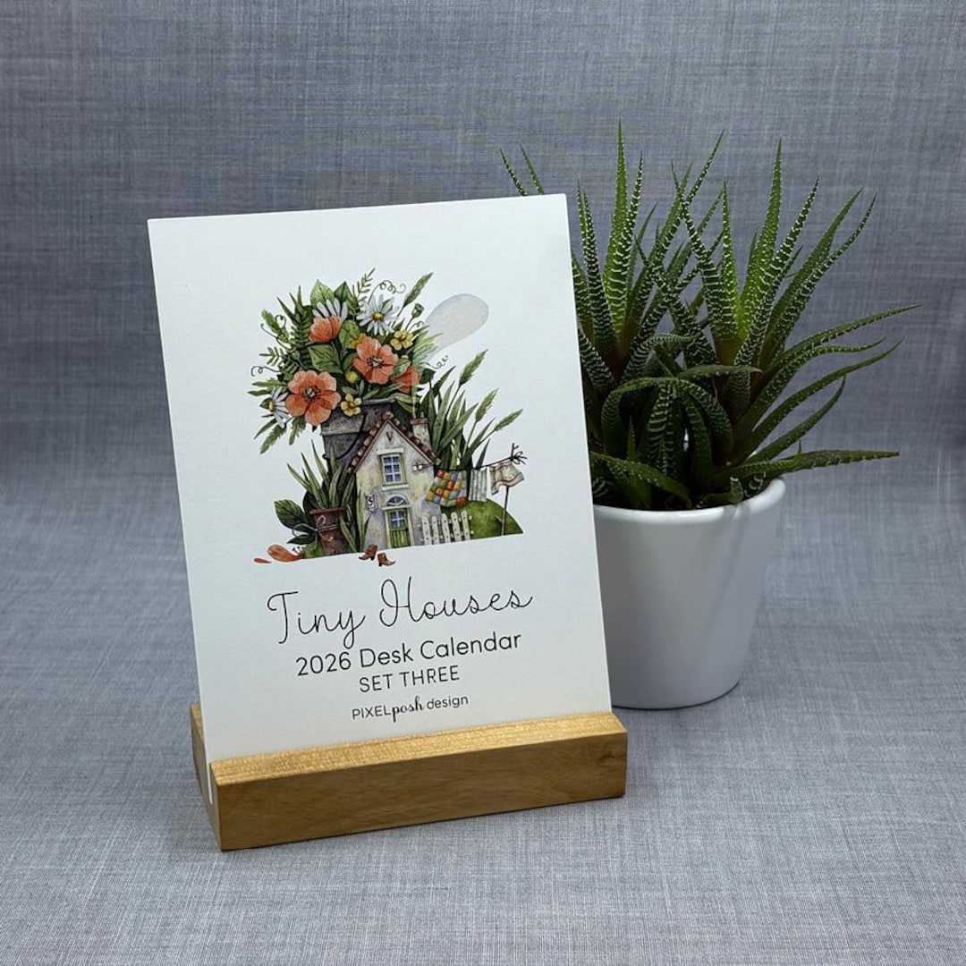 2026 Tiny House Desk Calendar: Whimsical Watercolor With Optional Wood ...
