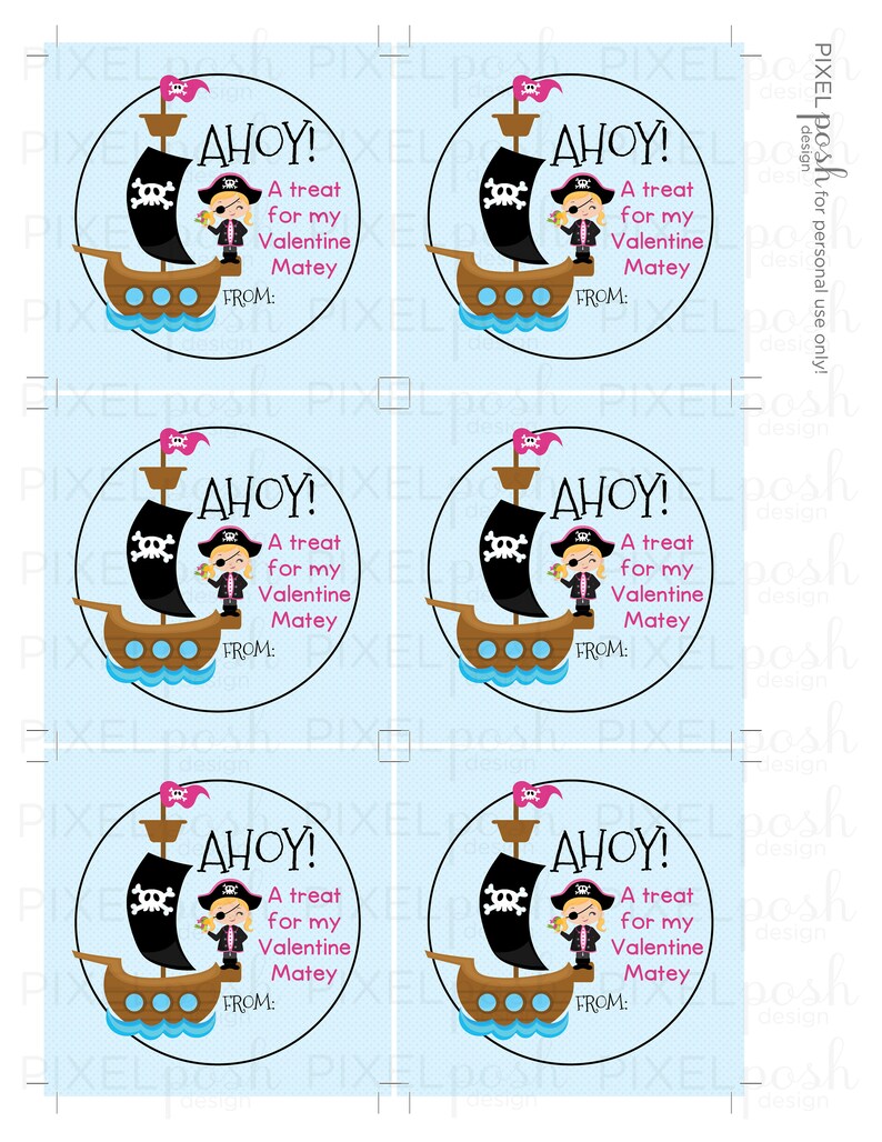 INSTANT DOWNLOAD Ahoy Matey Pirate Girl Valentine Tag School Valentine ...
