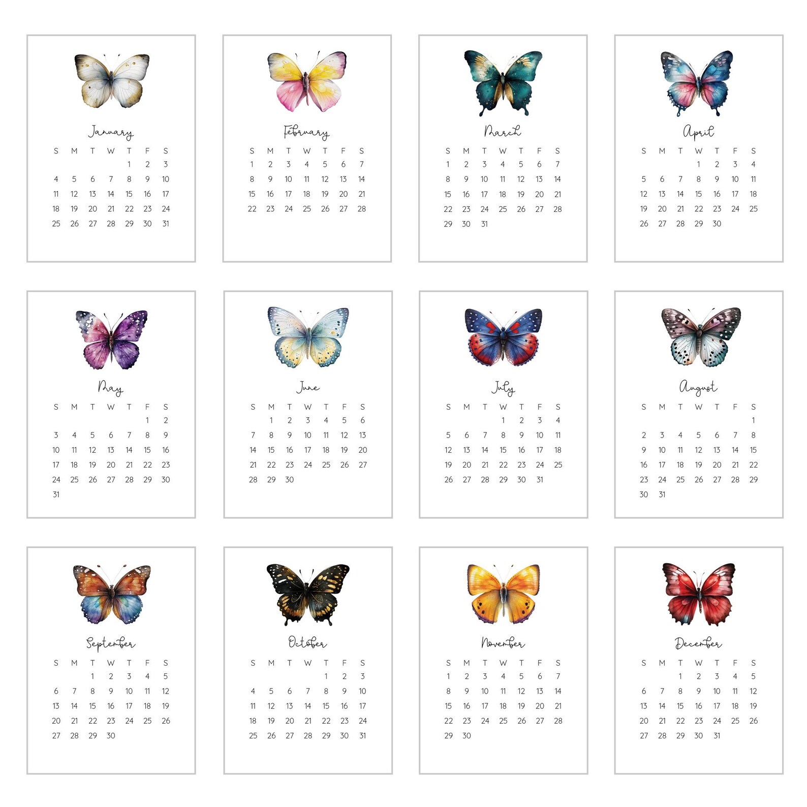 2026 Desk Calendar: Butterfly Version One, Watercolor Art With Optional ...