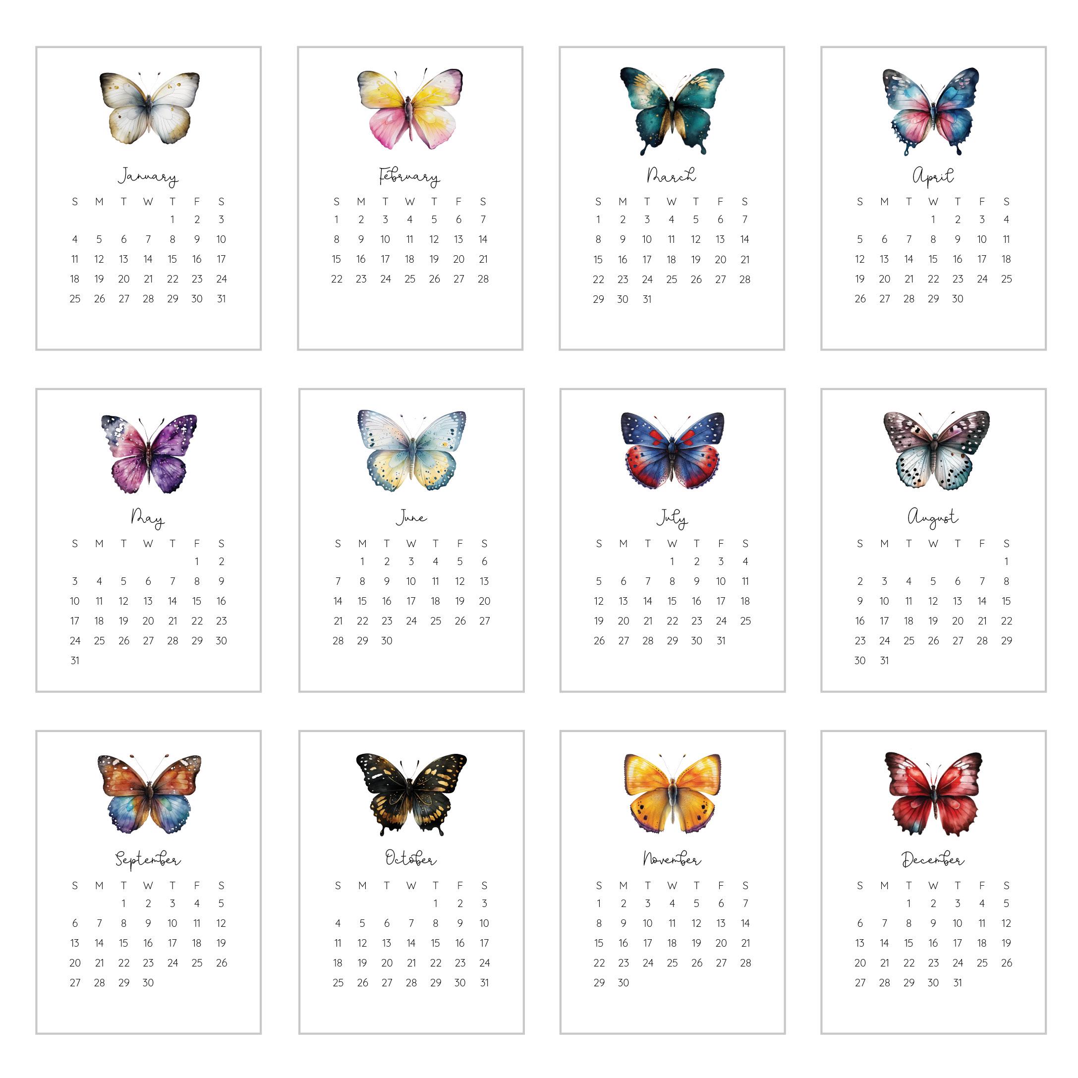 2026 Desk Calendar: Butterfly Version One, Watercolor Art With Optional ...
