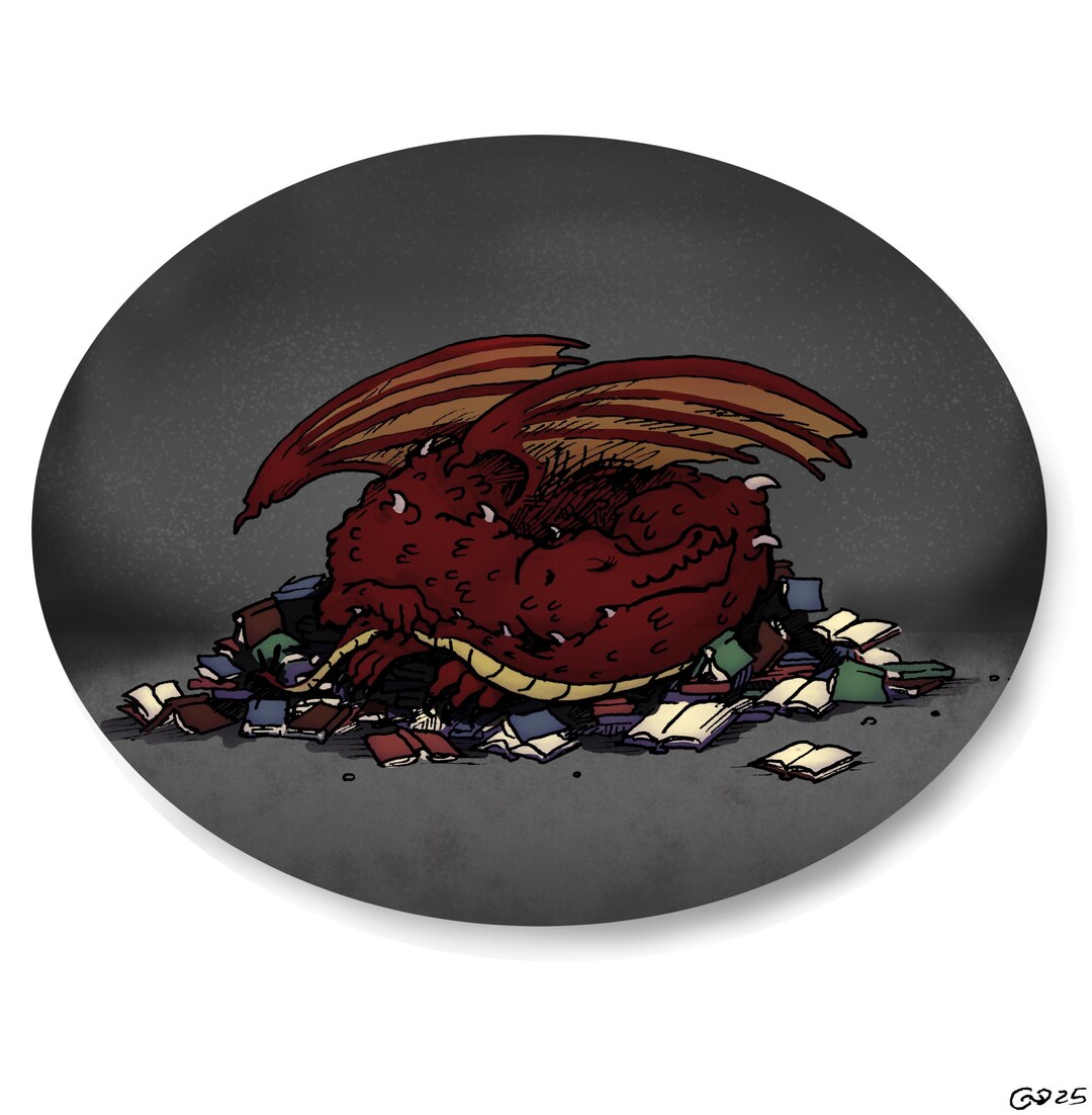 Bookwyrm Sticker- Dragon on a Hoard of Books- 4 Inch Vinyl Sticker - Etsy