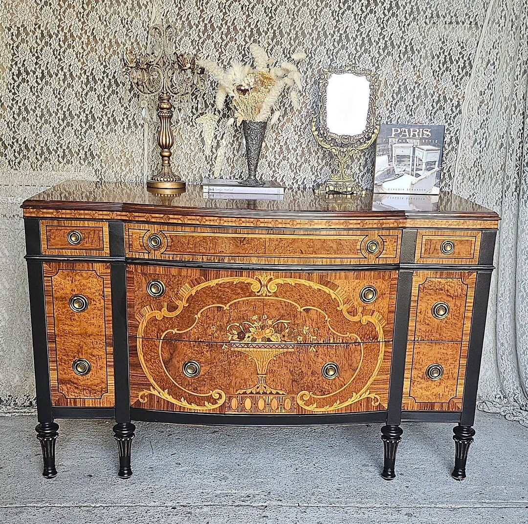 Vintage 1930s Inlaid Burl Commode Chest, French Vintage Inlaid ...