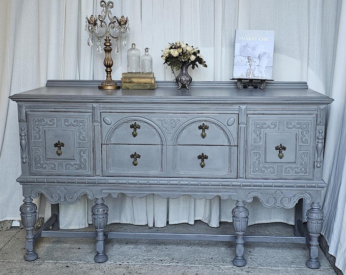 Vintage Jacobean Sideboard Buffet, Circa 1930's, Parisian Gray Buffet ...